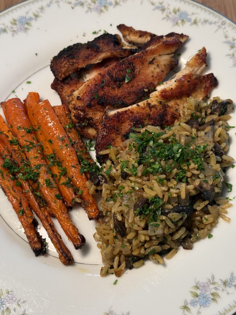 Lemon Garlic Herbed Chicken with Mushroom Rice Pilaf & Roasted Carrots ...